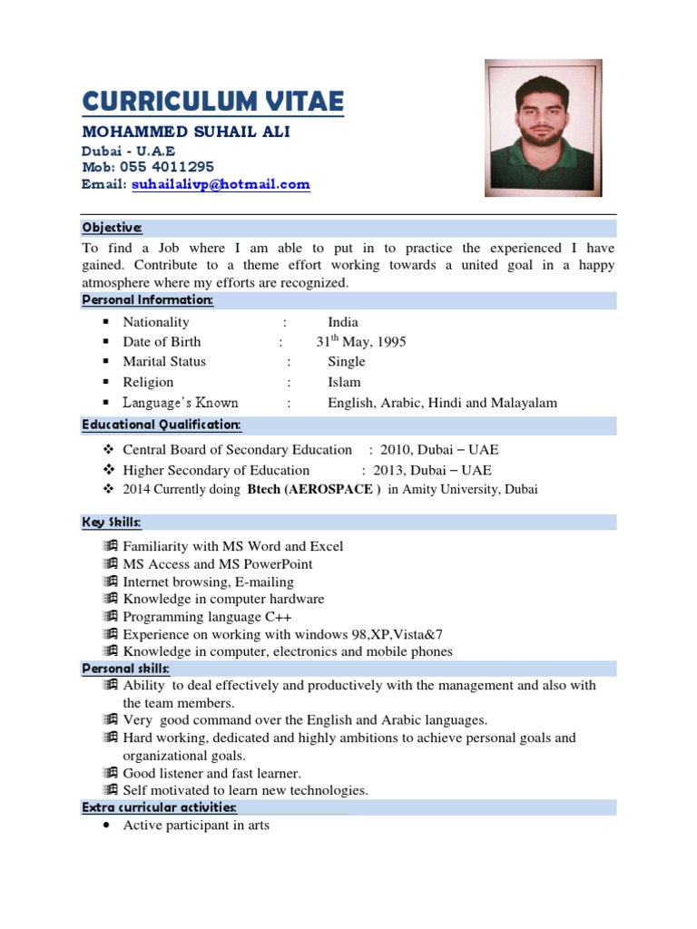 Curriculum Vitae: Mohammed Suhail Ali | PDF | Dubai | Cognition