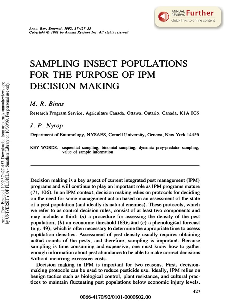 Sampling Insect Populations For The Purpose of Ipm Decision Making ...