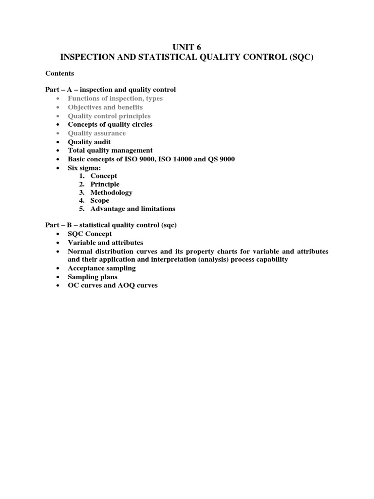 Inspection and SQC - Notes | PDF | Quality Assurance | Quality (Business)
