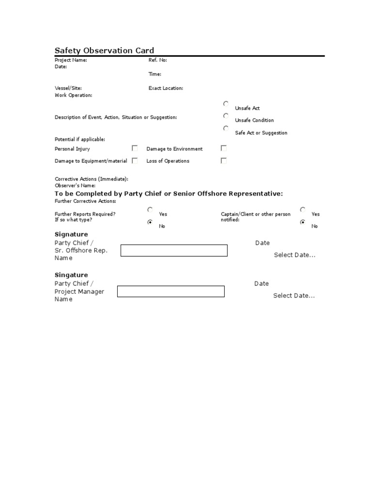 Safety Observation Card Template | PDF