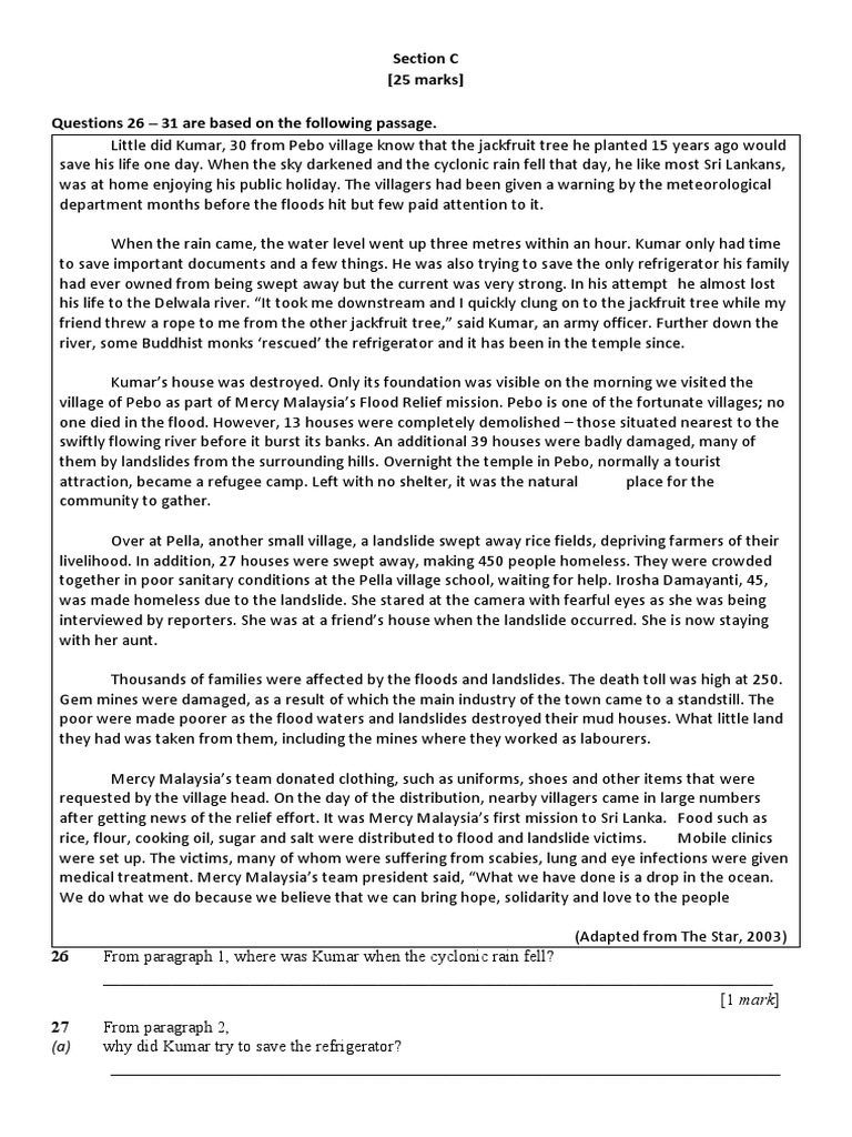 Form 4 English Paper 2 Section B | PDF | Natural Events | Flood