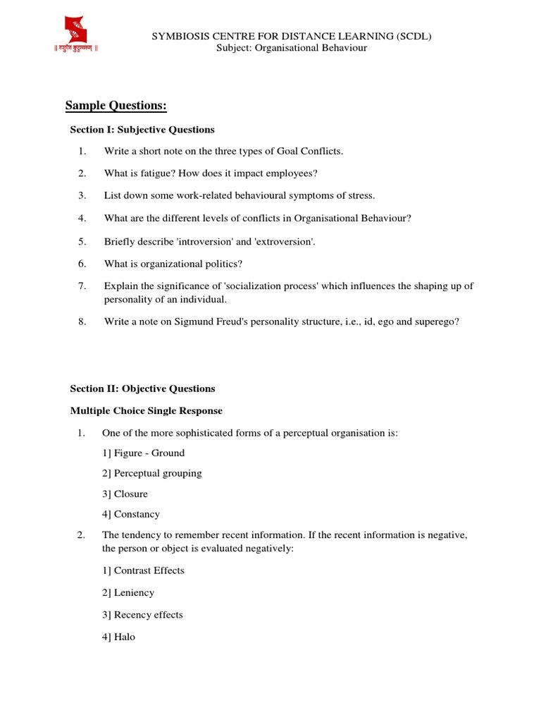 Sample Questions Organisational Behaviour | PDF | Organizational ...