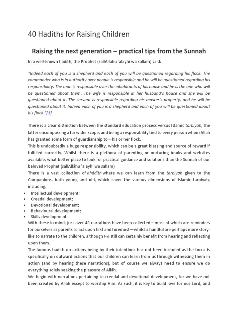 40 Hadiths for Raising Children: Nurturing Devotion and Strengthening ...