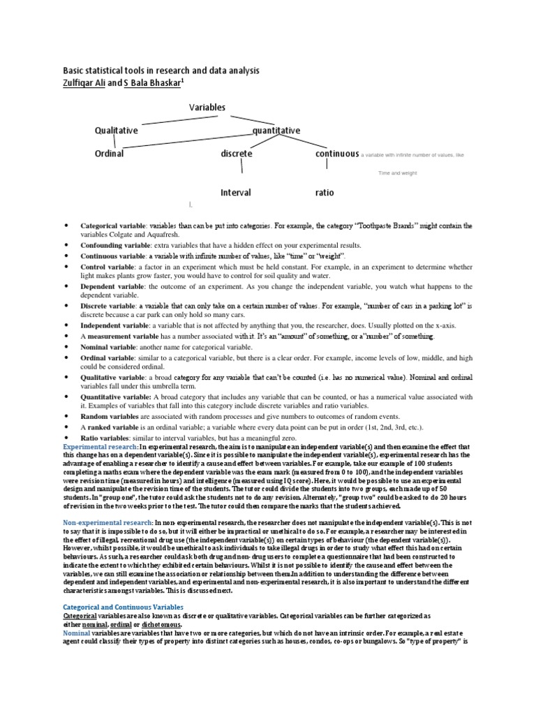Basic Statistical Tools in Research and Data Analysis | PDF ...