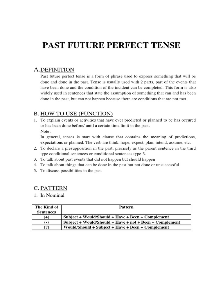 Past Future Perfect Tense | PDF | Subject (Grammar) | Verb