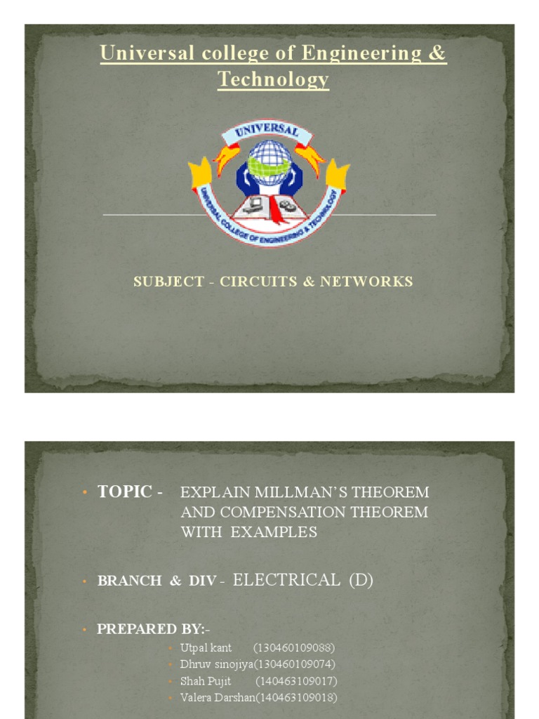 Millman and Compensation Theorem | PDF | Electrical Network | Voltage