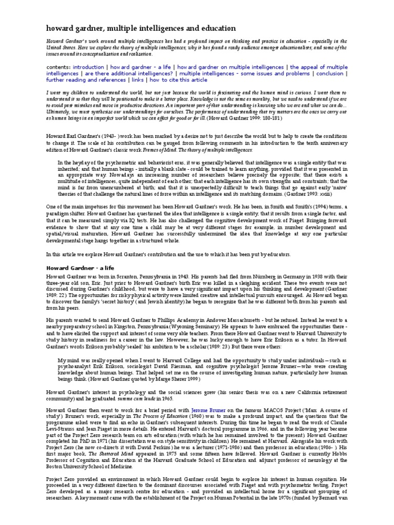 Howard Gardner Multiple Intelligence | PDF | Intelligence | Human