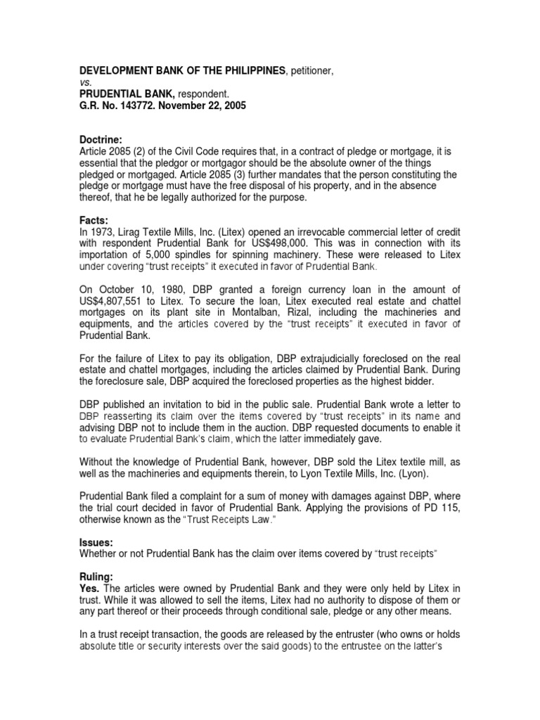 Development Bank of The Philippines vs. Prudential Bank | PDF ...