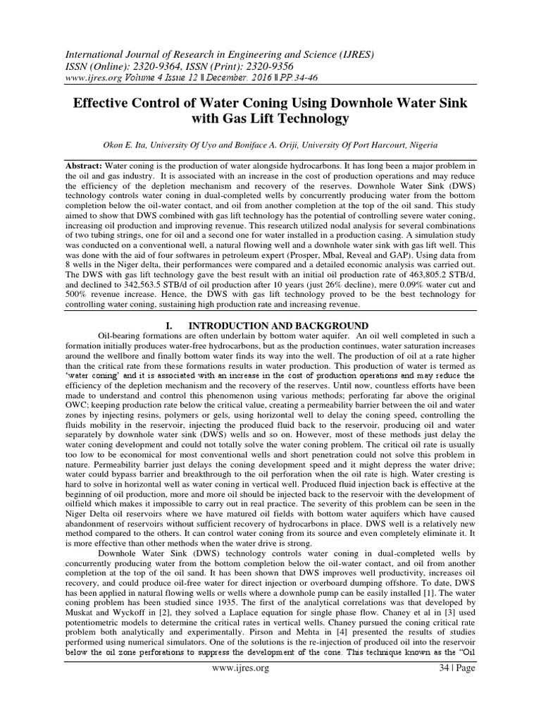 Effective Control of Water Coning Using Downhole Water Sink With Gas ...