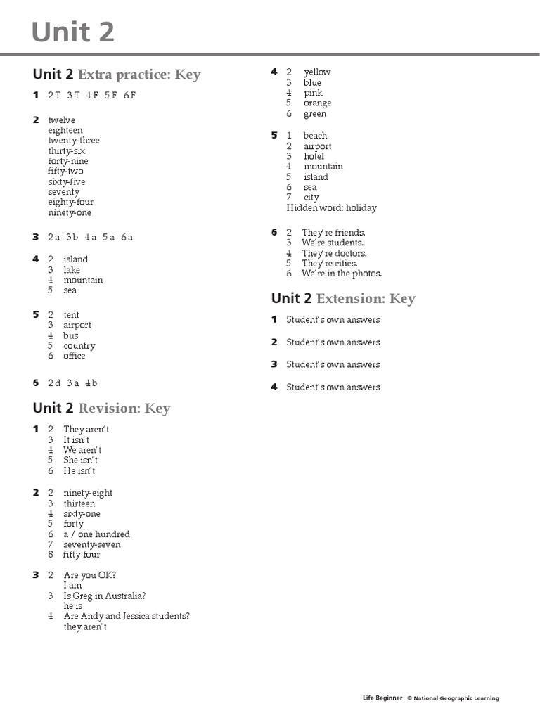 Unit 2: Extra Practice: Key | PDF