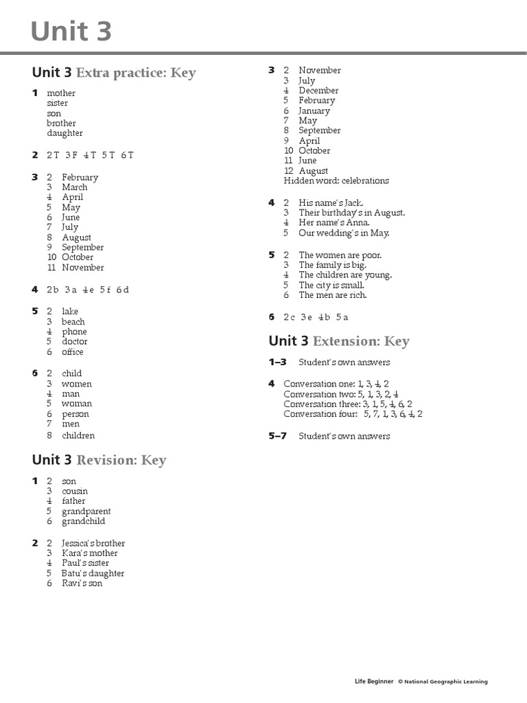 Unit 3: Extra Practice: Key | PDF