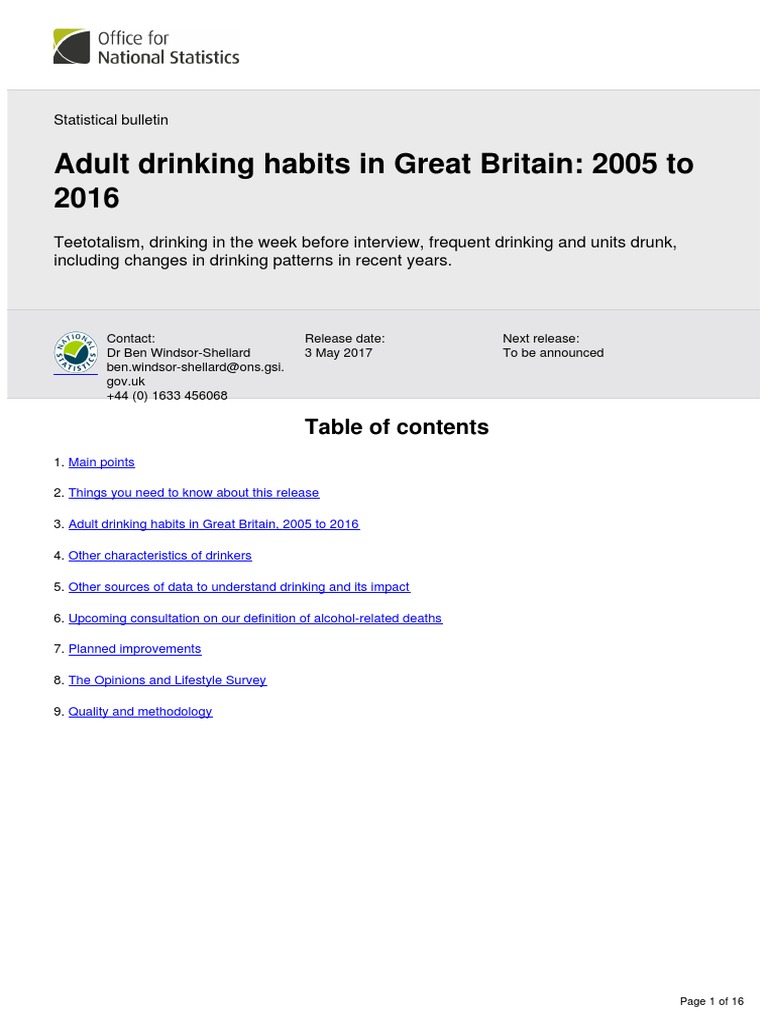Adult Drinking Habits in Great Britain 2005 To 2016 | PDF | Alcoholic ...