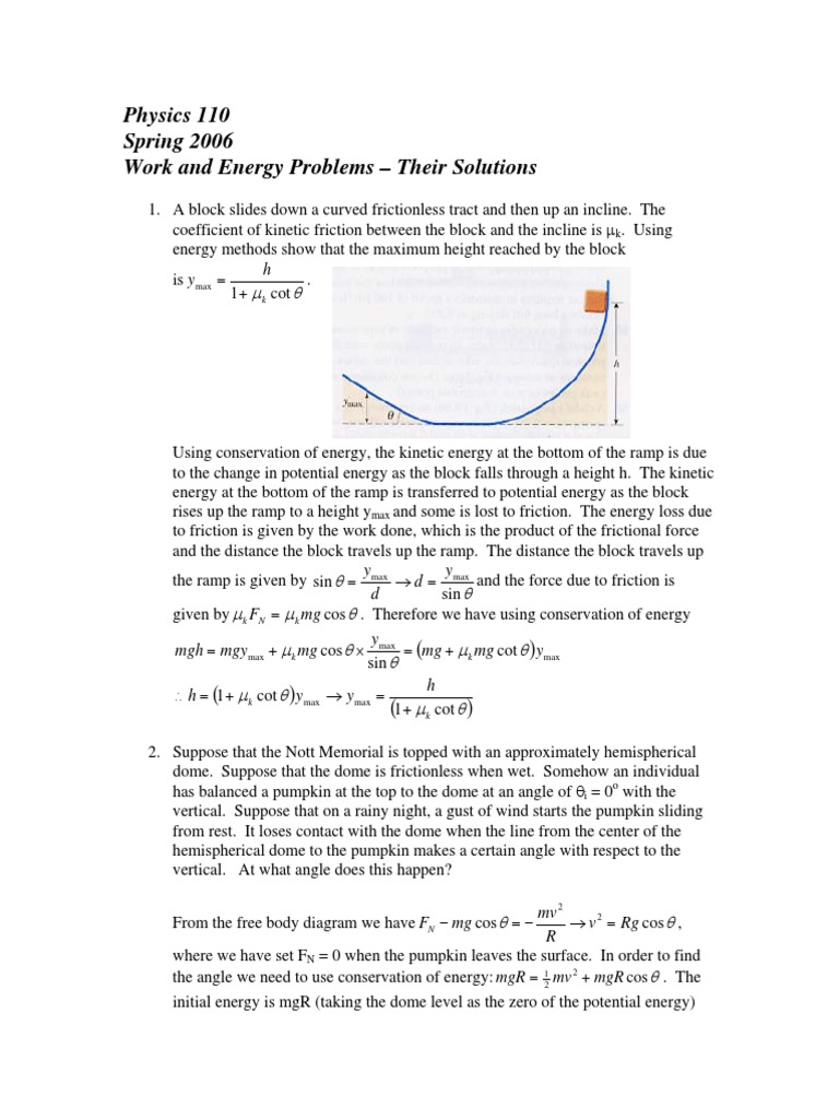 Work and Energy Problems Solutions | PDF | Friction | Force