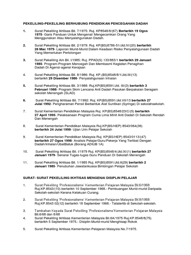 Pekeliling-Pekeliling Berhubung Pendidikan Pencegahan Dadah | PDF