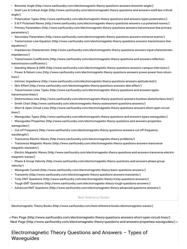 Waveguides Types - Electromagnetic Theory Questions and Answers - Sanfoundry | PDF ...