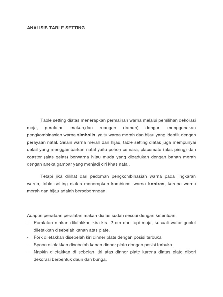 Analisis Table Setting | PDF