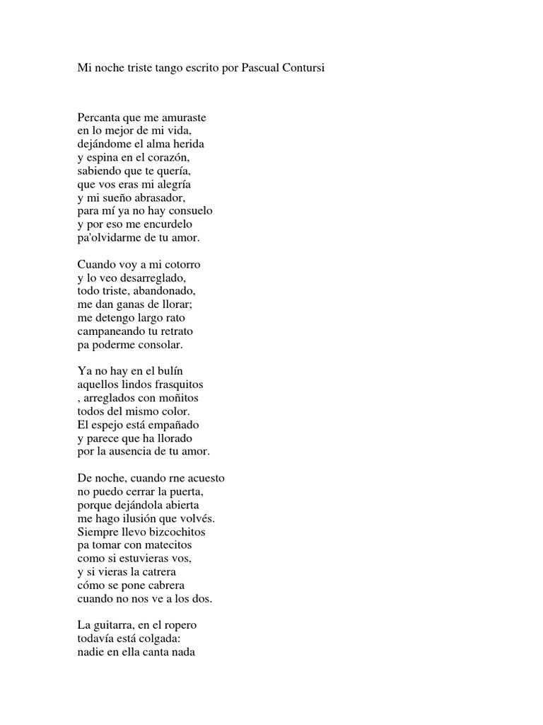 Mi Noche Triste Tango Escrito Por Pascual Contursi | PDF