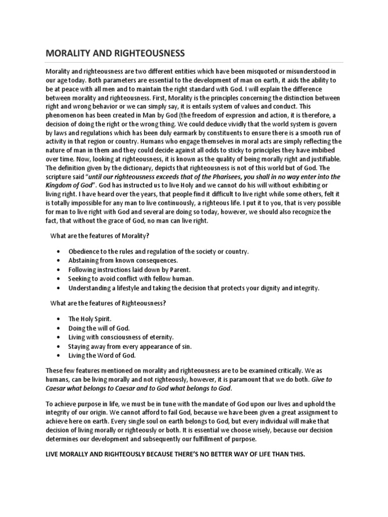 Morality and Righteousness | PDF | Righteousness | Morality