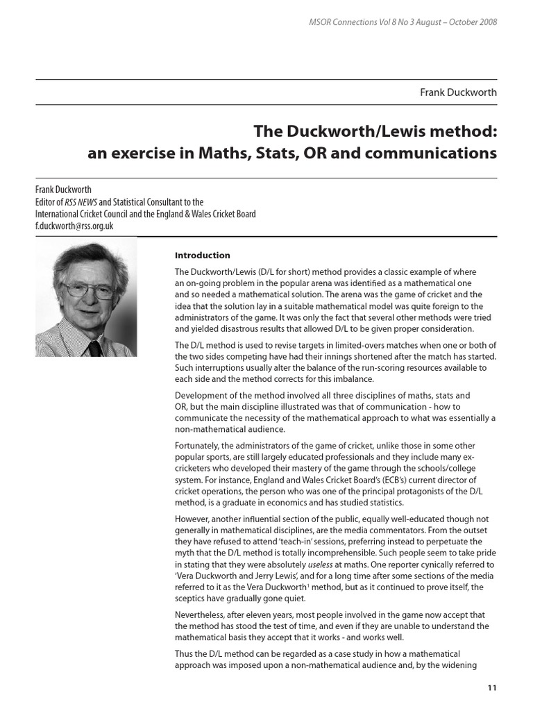 The Duckworth/Lewis Method: An Exercise in Maths, Stats, OR and ...