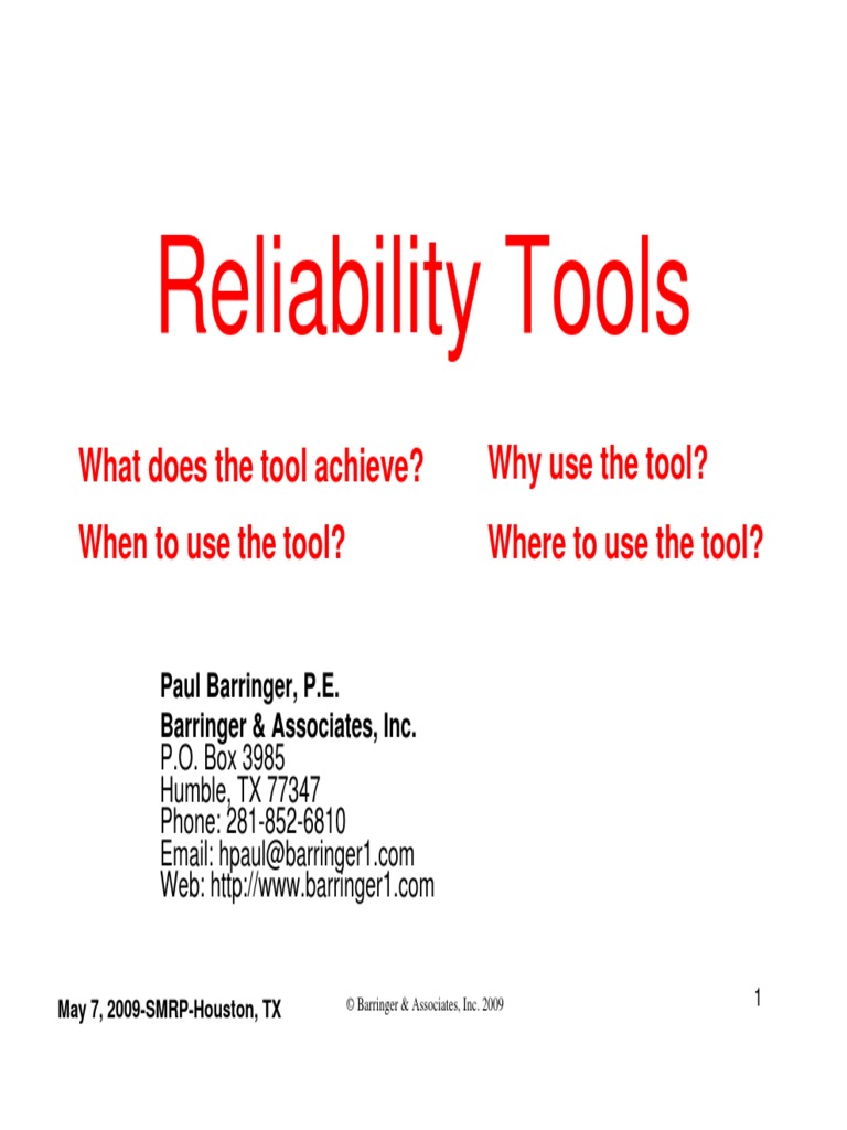 Barringer SMRP Houston 5-7-09 Reliability Tools | PDF | Reliability Engineering | Computing And ...