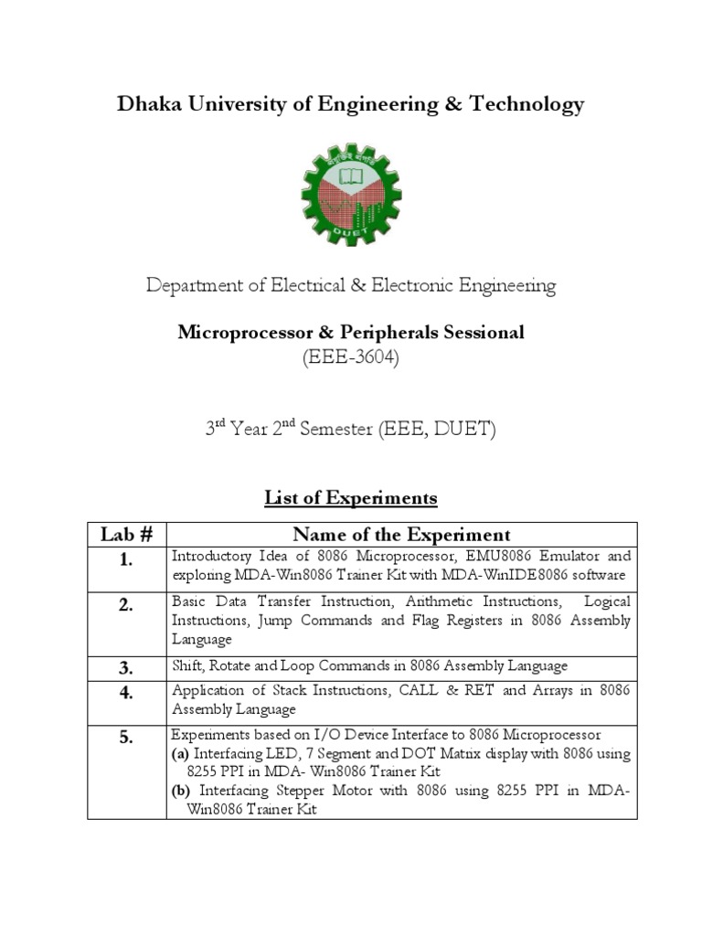 8086 Microprocessor Lab Experiments Guide | PDF | Teaching Methods ...