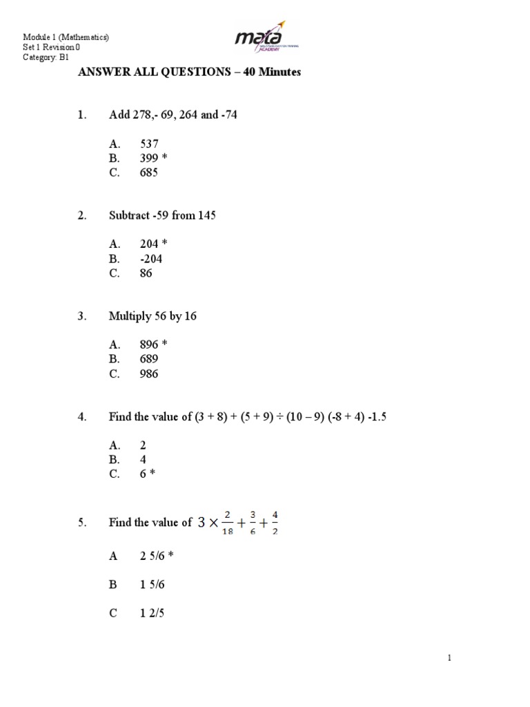 Mathematics Module 1 Revision Set | PDF | Kilogram | Mass
