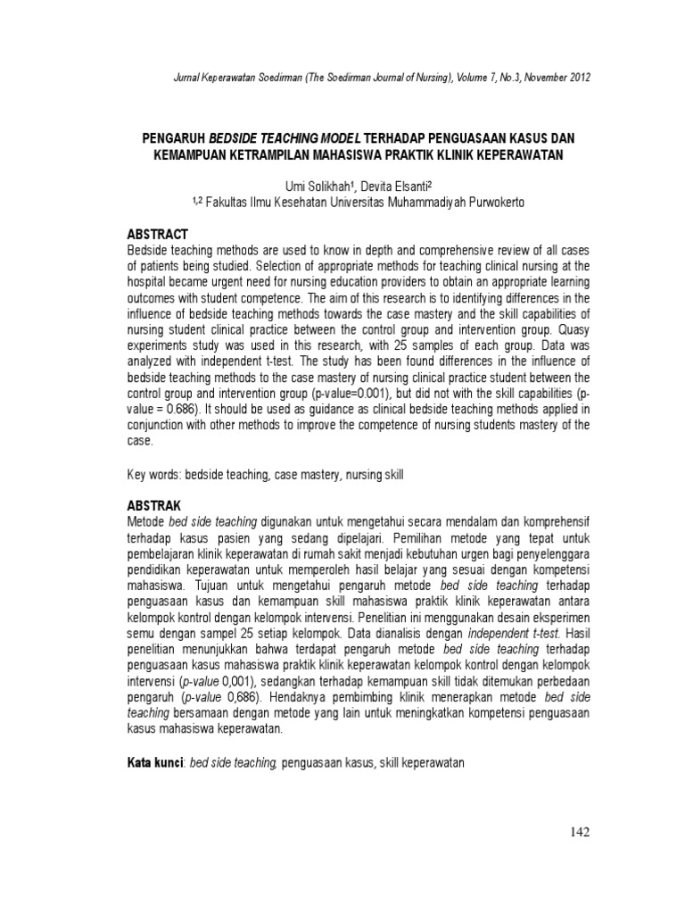 Pengaruh Bedside Teaching Model Terhadap Penguasaan Kasus Dan Kemampuan ...