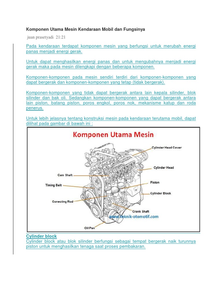 Komponen Utama Mesin Kendaraan Mobil Dan Fungsinya Dan Struktur ...