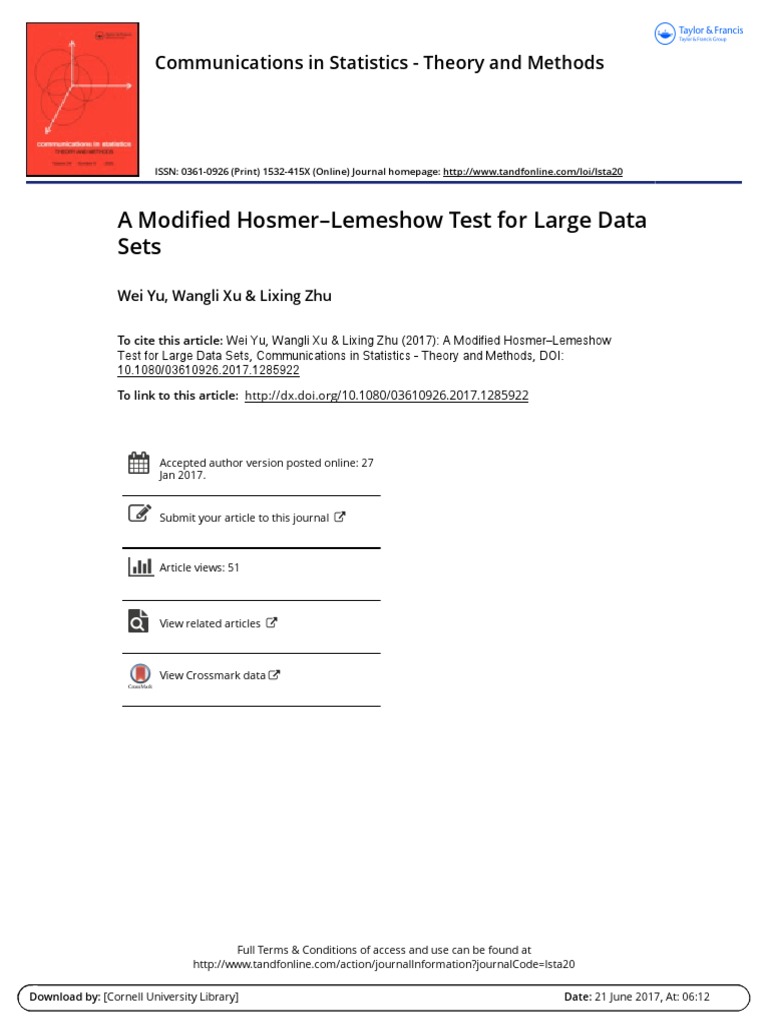 A Modified Hosmer-Lemeshow Test For Large Data Sets: Communications in ...