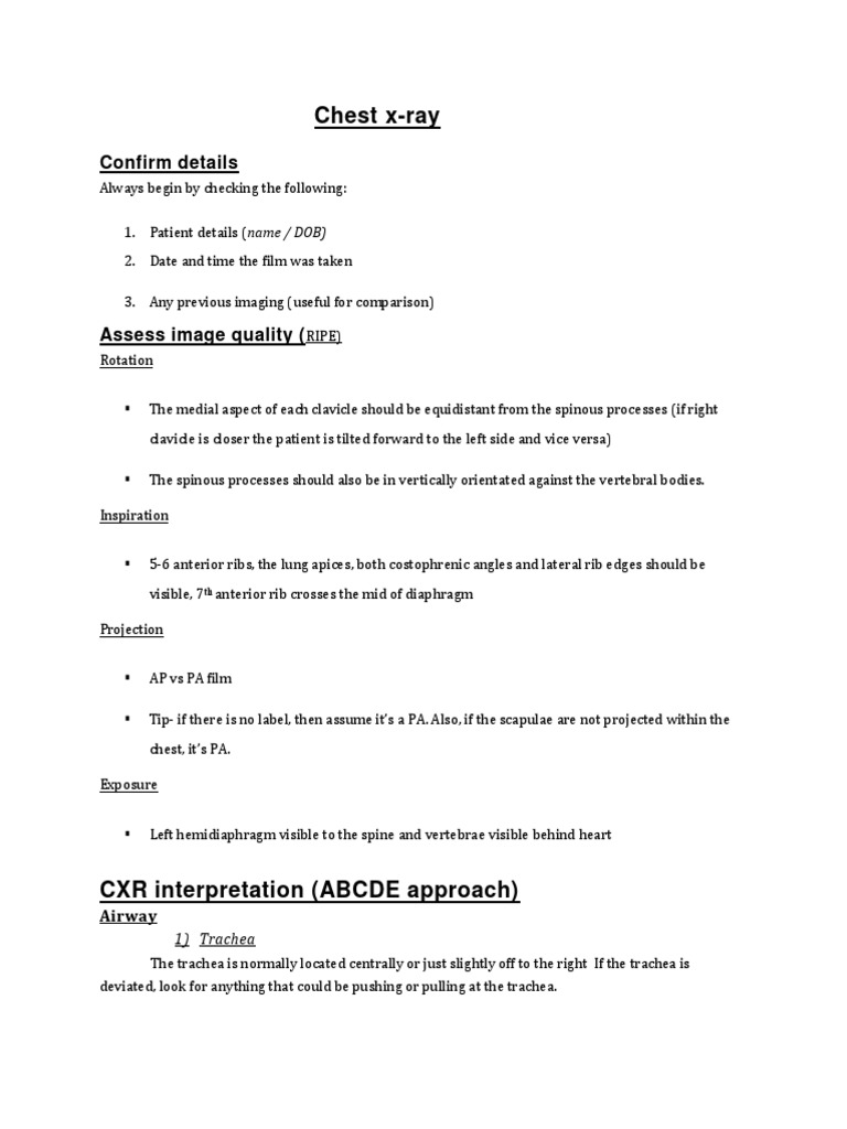Chest X-Ray: Confirm Details | PDF | Lung | Heart