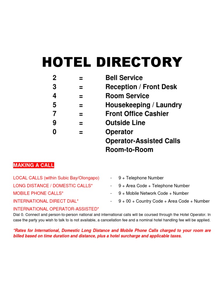 Hotel Directory | PDF