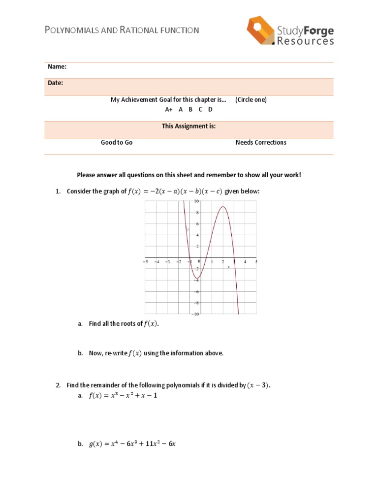 Ch2-Polynomial and Rational Functions Revised | PDF | Polynomial | Zero ...
