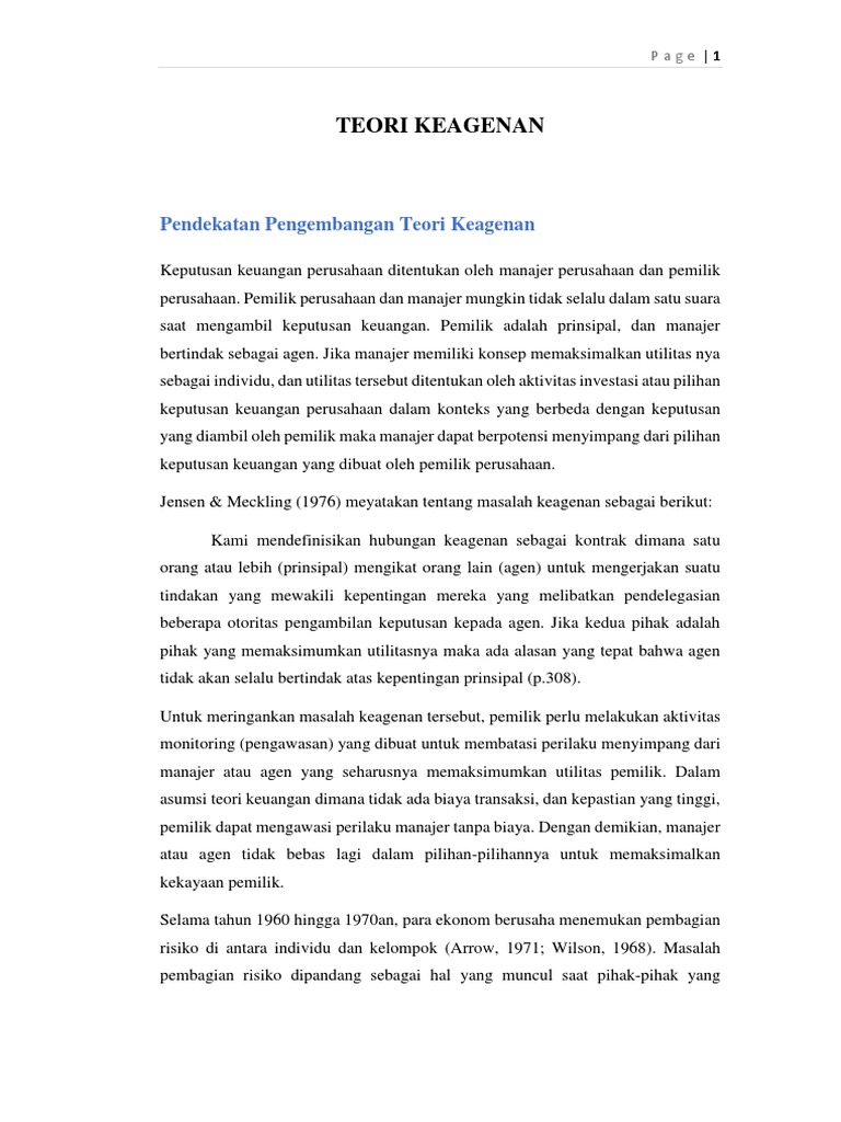 Teori Keagenan PDF | PDF