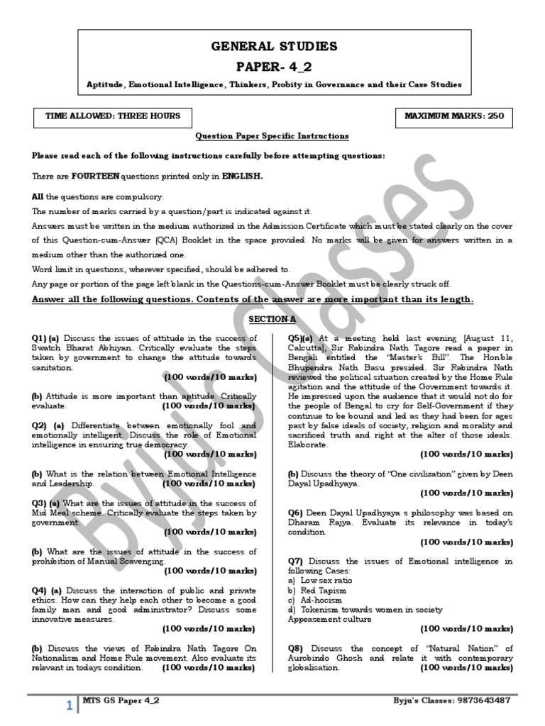 GS Paper 4_2: Aptitude & Emotional Intelligence | PDF | Interrogation ...