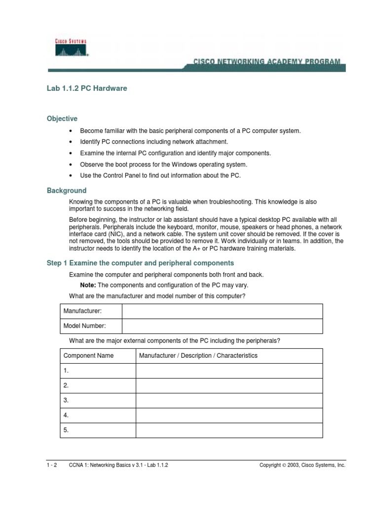 CCNA1 Lab 1 1 2 en | PDF | Personal Computers | Booting