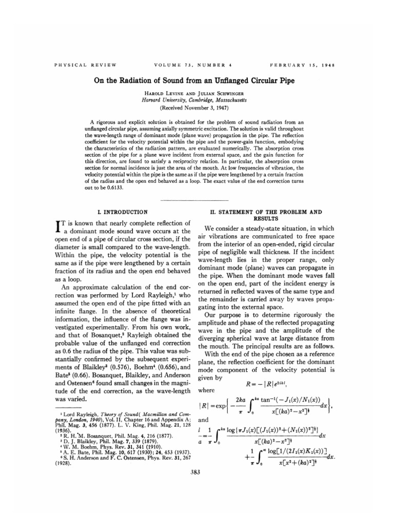 On The Radiation of Sound From An Unflanged Circular Pipe | PDF