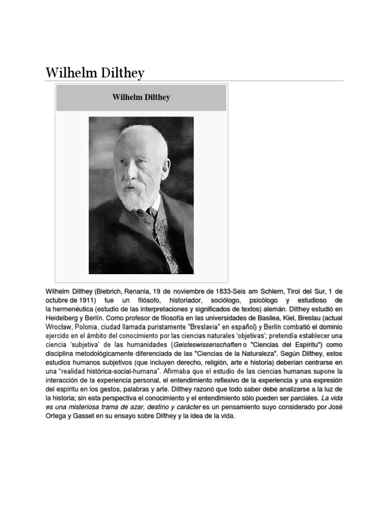Filosofía y Historicismo en Dilthey | PDF | Teorías filosóficas ...