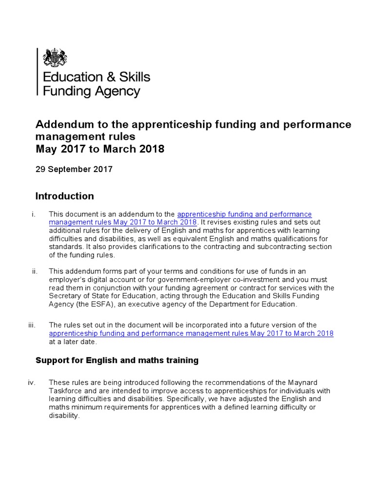 English and Maths Addendum | PDF | Apprenticeship | Learning Disability