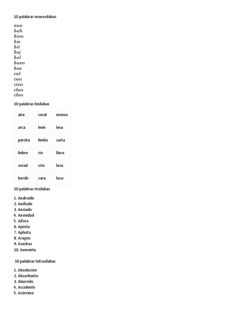 10 Palabras Monosilabas | PDF | Ajedrez | Deportes