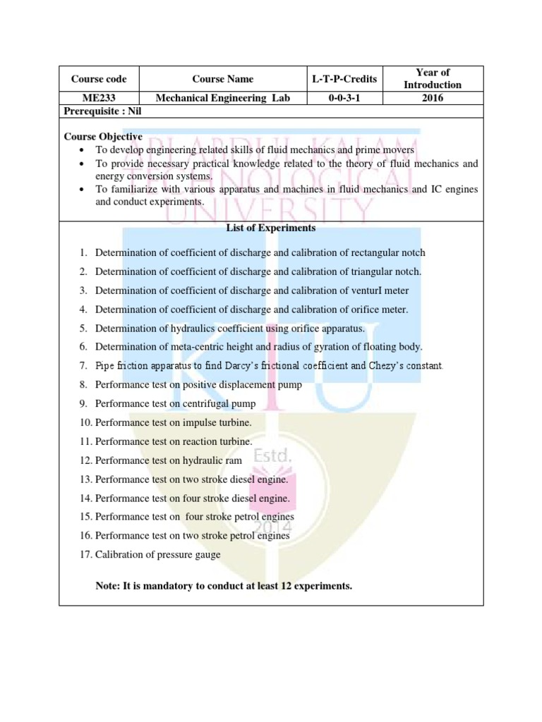ME233-Mechanical Engineering Lab | PDF