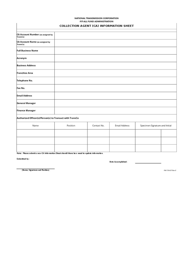 Collection Agent Information Sheet | PDF