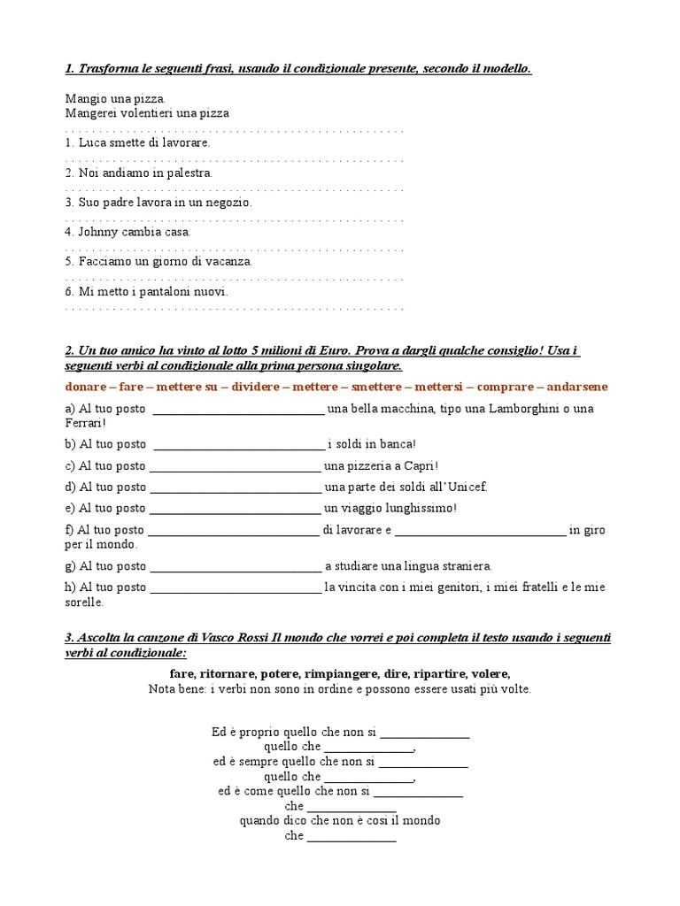 condizionale esercizi