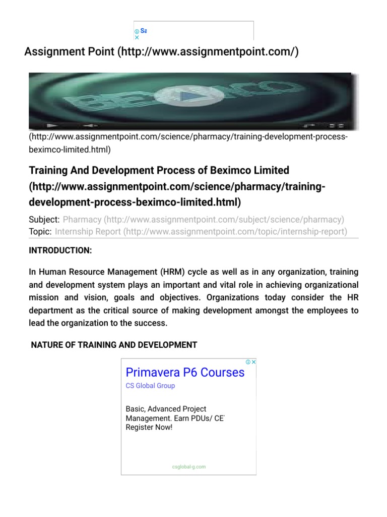 Training and Development Process of Beximco Limited - Assignment Point ...
