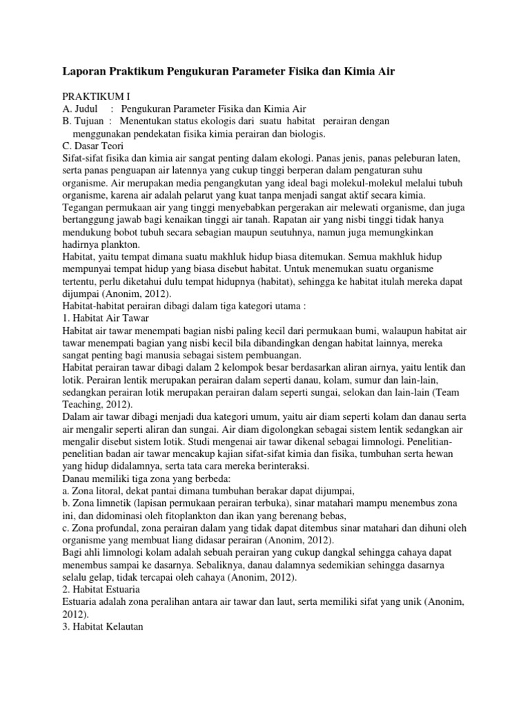 Laporan Praktikum Pengukuran Parameter Fisika Dan Kimia Air | PDF