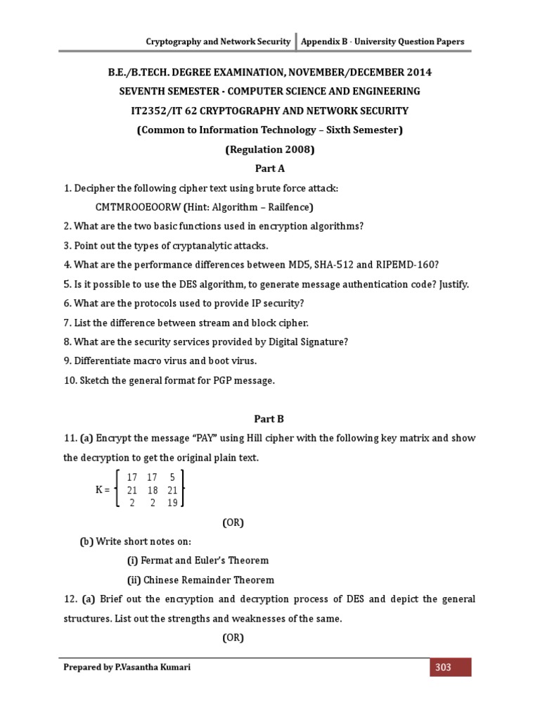 University Questions | PDF | Cryptography | Key (Cryptography)