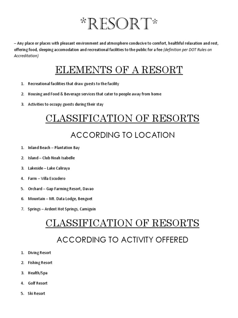Resort: Elements of A Resort | PDF | Resort | Beach