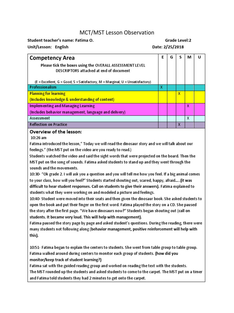 Fatima Obaid Observation 1 | PDF | Classroom Management | Educational ...