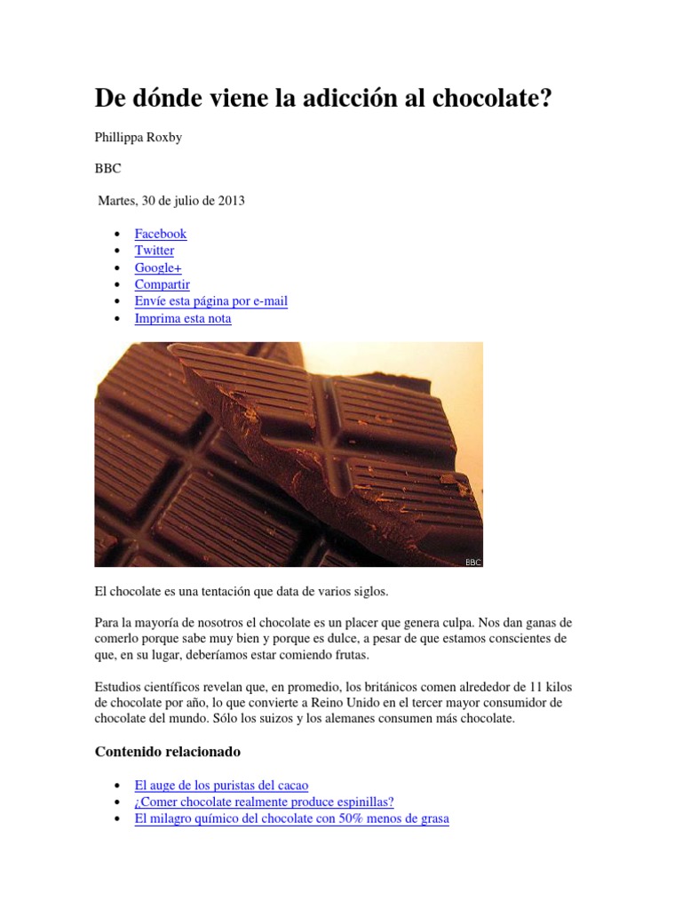 De Dónde Viene La Adicción Al Chocolate | Chocolate | Cannabis (Droga)