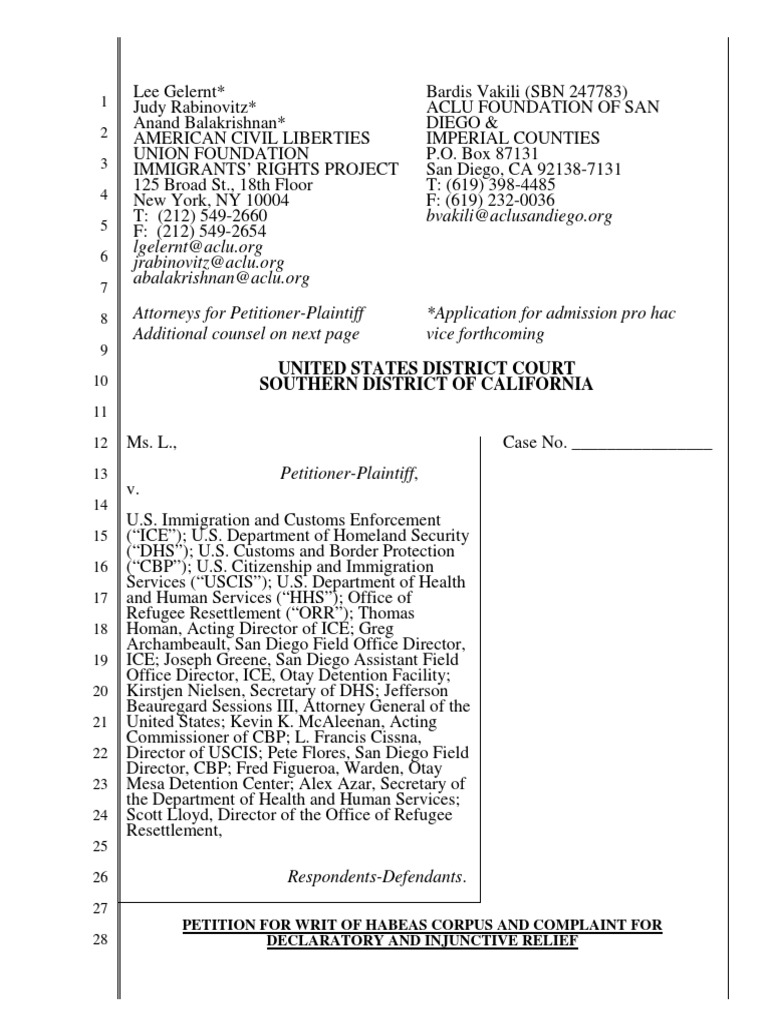 Ms L V Ice Complaint | PDF | U.S. Immigration And Customs Enforcement ...