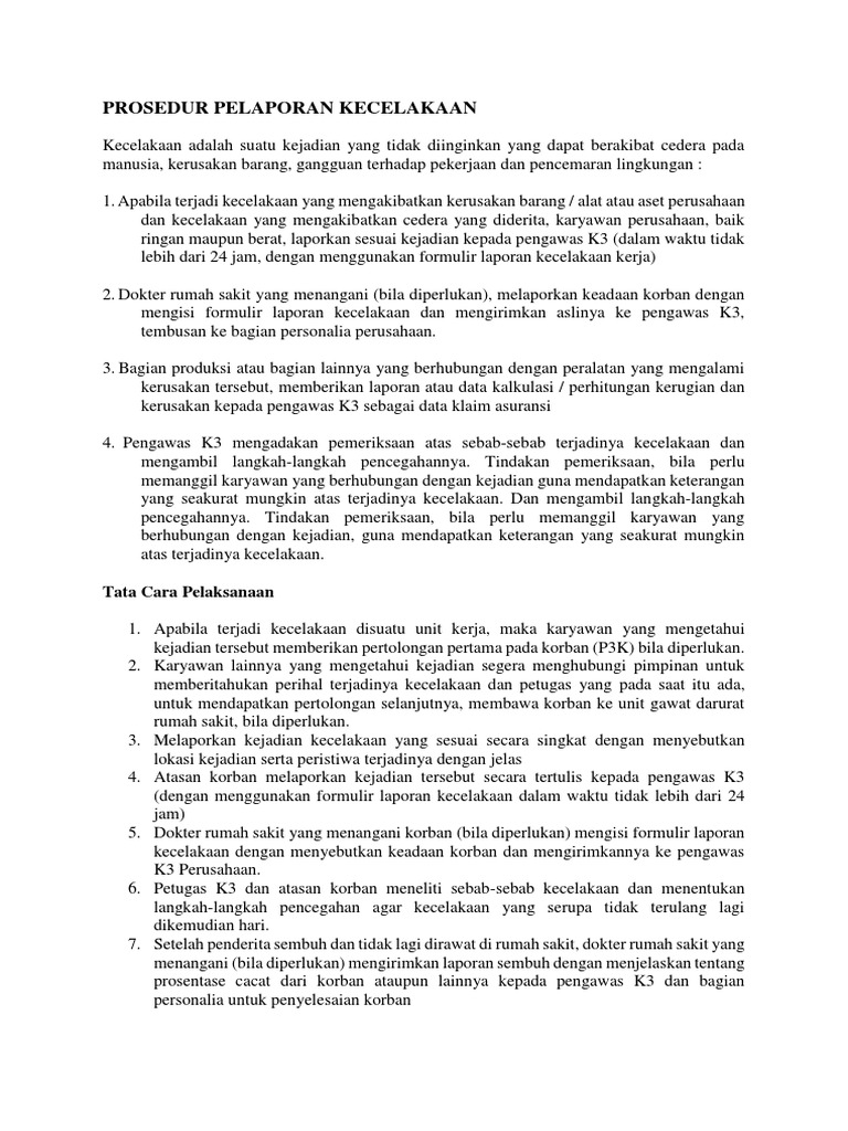 Flow Chart Prosedur Pelaporan Kecelakaan | PDF